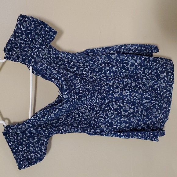 Old Navy | Tops | Blue Flowered Old Navy Off The Shoulder Shirt | Poshmark